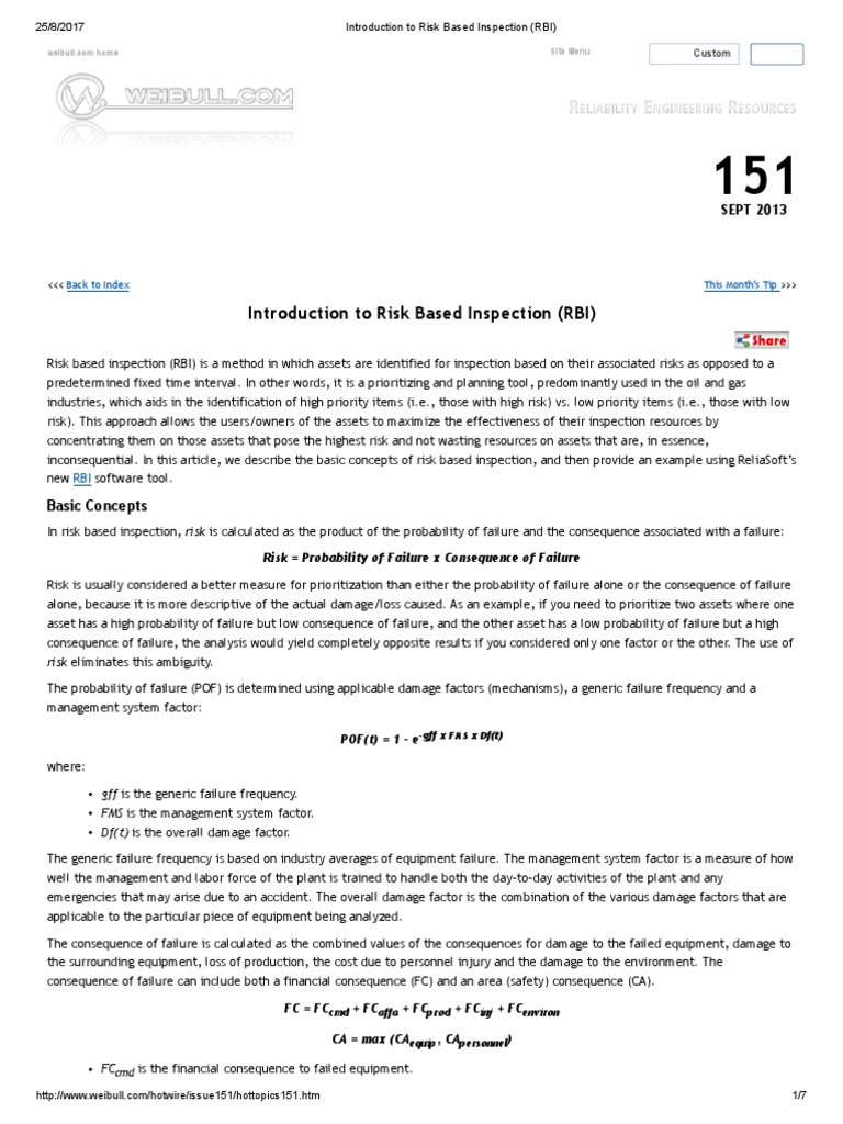 Introduction To Risk Based Inspection (RBI) | PDF | Risk | Petroleum