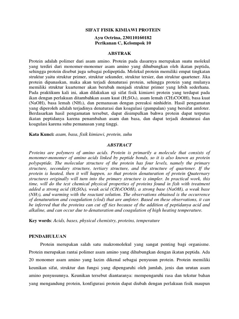 Jurnal Biokim 5 Sifat Fisik Kimiawi Protein | PDF
