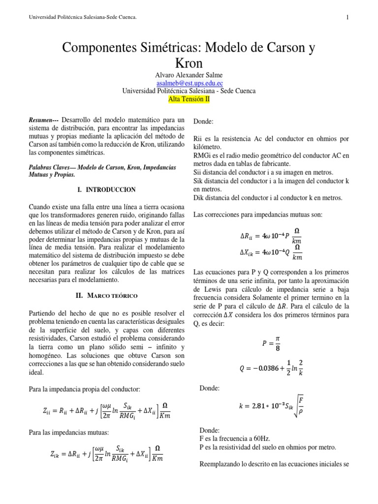 Metodo de Carson y Kron | PDF | Modelo matemático | Cantidades fisicas