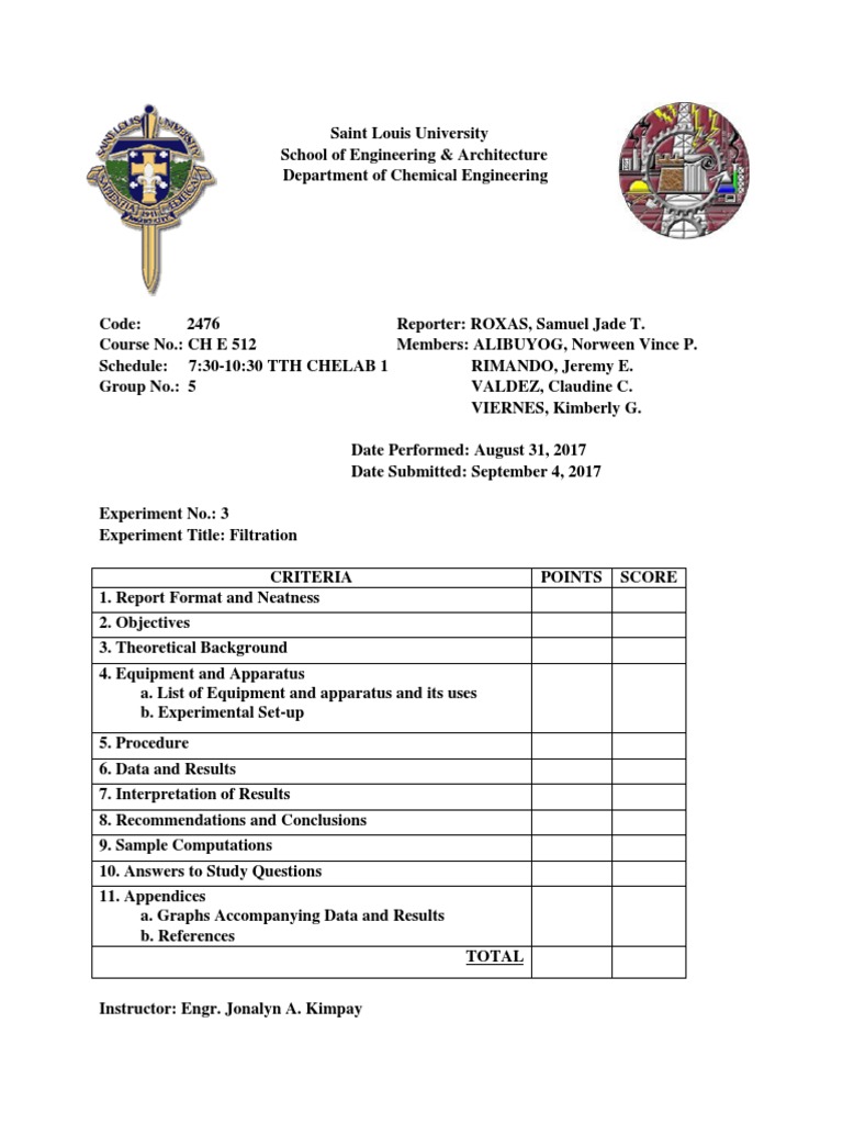 Filtration Experiment Lab Report | PDF | Filtration | Chemical Engineering