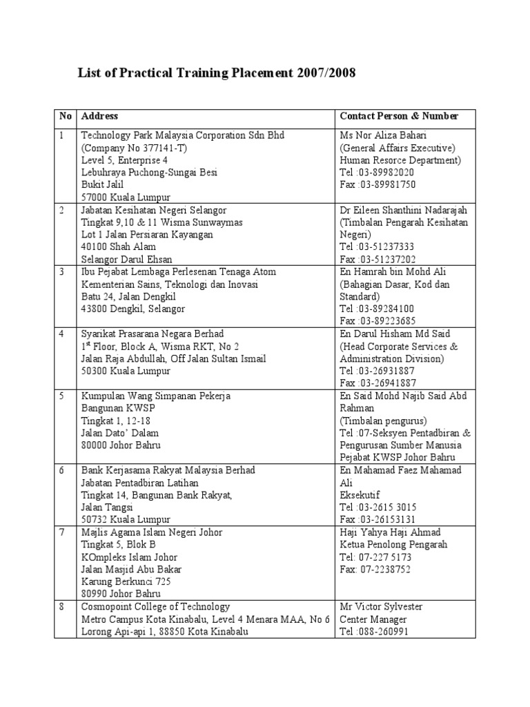 List of Practical Training Placement 2007 | PDF