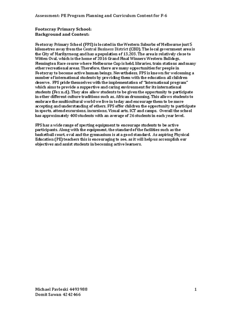 PE Curriculum Planning for F-6 Students | PDF | Physical Education ...