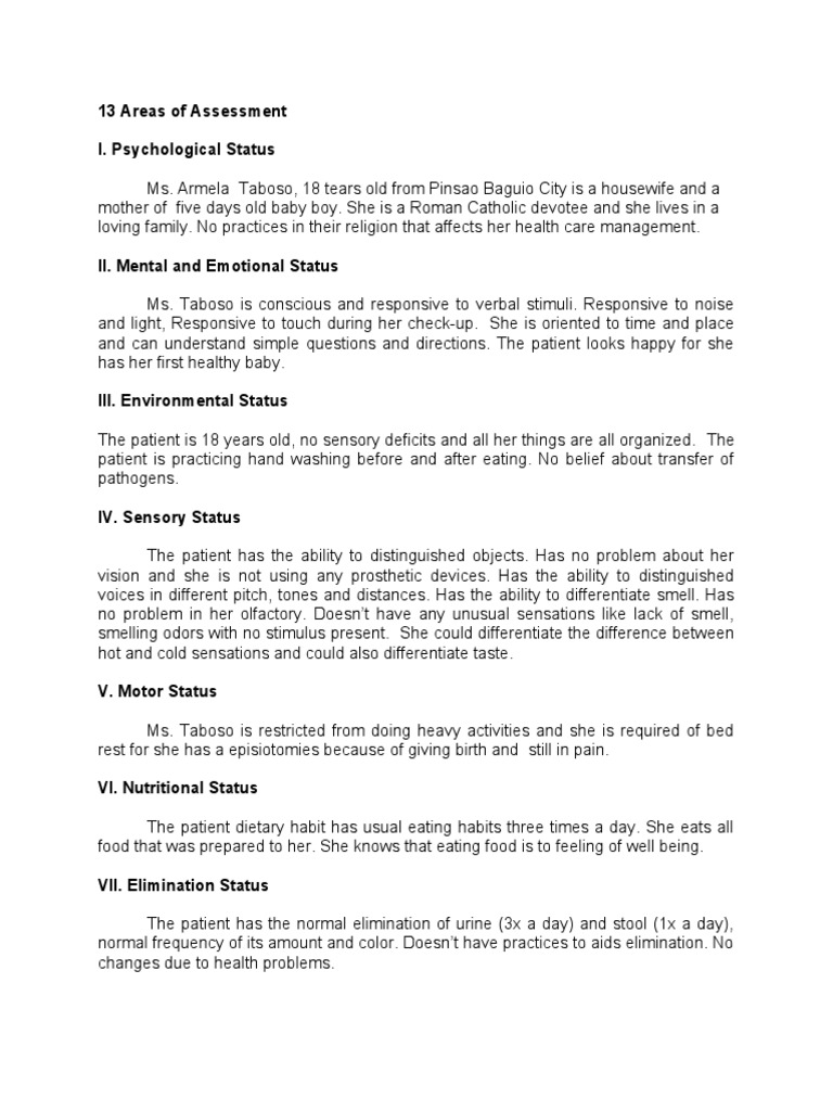 13 Areas of Assessment