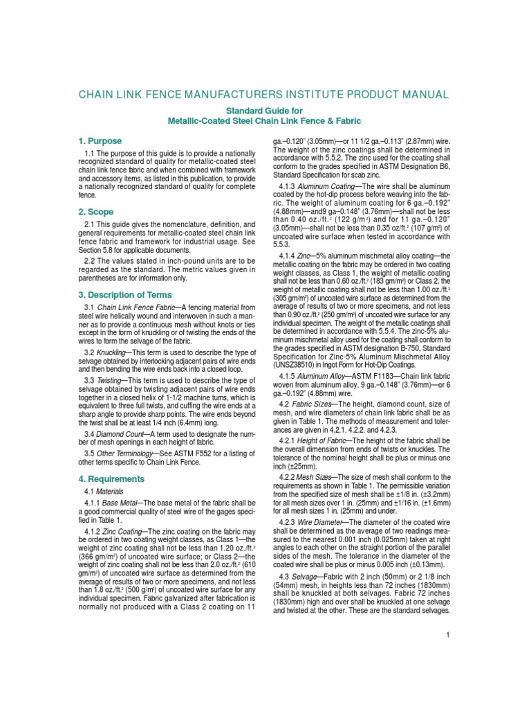 Chain Link Fence Product Guide | PDF | Galvanization | Building Engineering