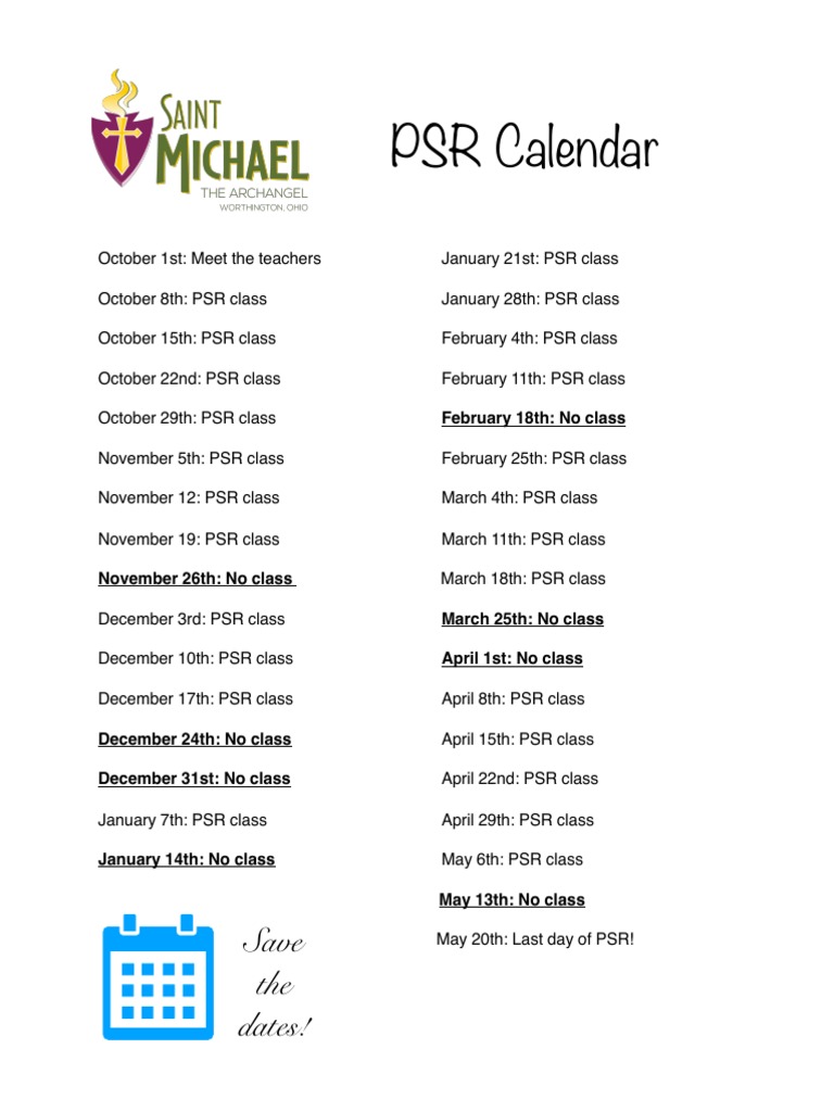 PSR Calendar | PDF