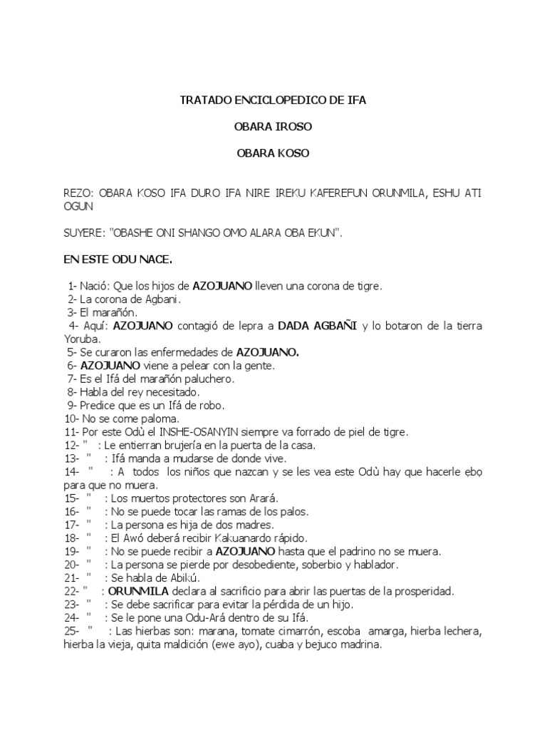 Análisis del documento "Tratado enciclopédico de IFA - Obara Iroso ...