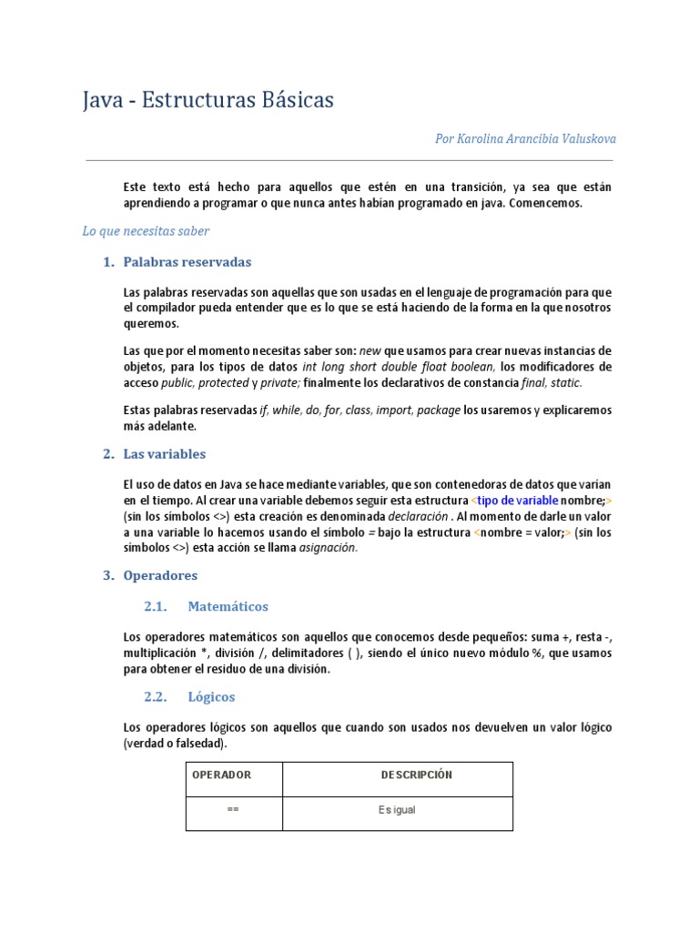 Java - Conceptos Básicos | PDF | Java (lenguaje de programación) | Lenguaje de programación