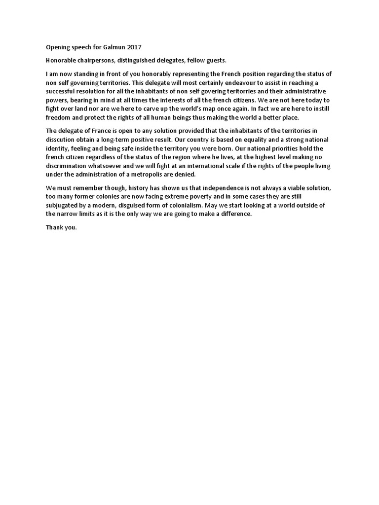 Opening Speech Model United Nations (France) | PDF