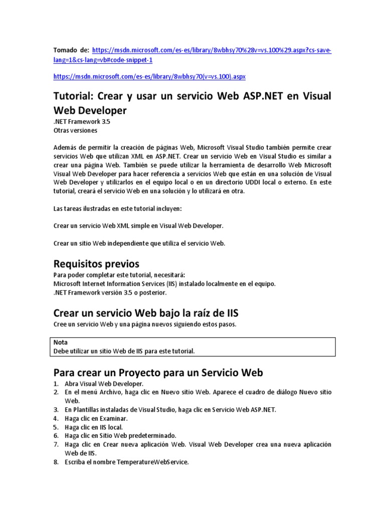 Crear y Usar Un Servicio Web ASP - Net en Visual Web Developer | PDF | Microsoft Visual Studio ...