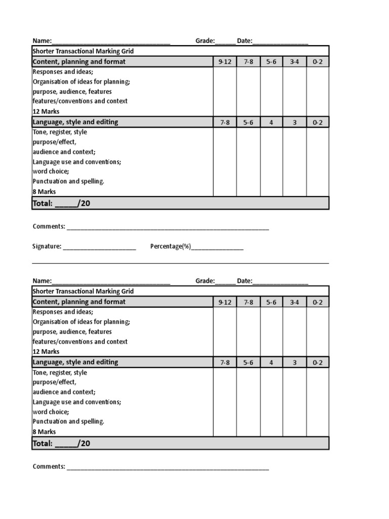 Shorter Transactional Text Marking Grid | PDF