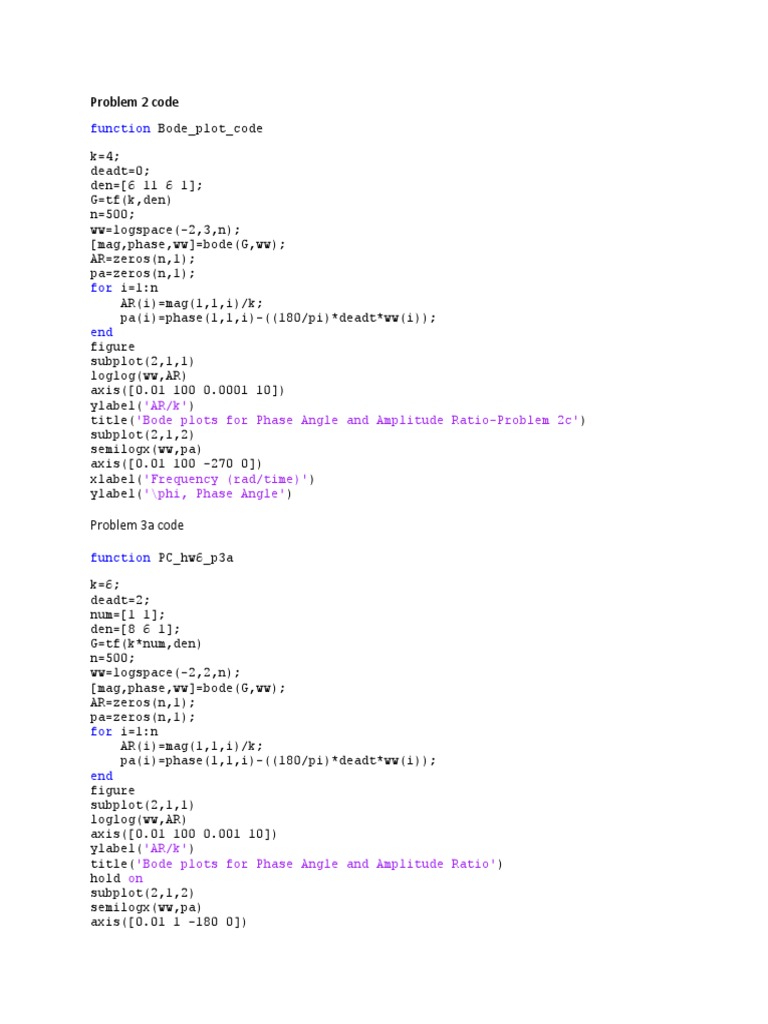 Bode Plot Matlab Code