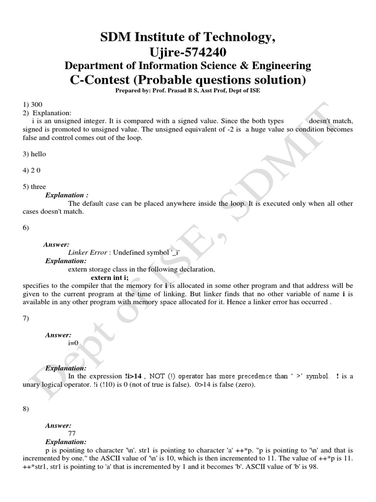 C Contest Probable Questions Solved Pdf Pointer Computer Programming C Programming