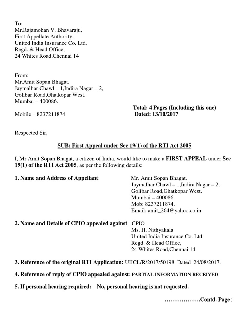 Final First Appeal To RTI | PDF | Supreme Courts | Government