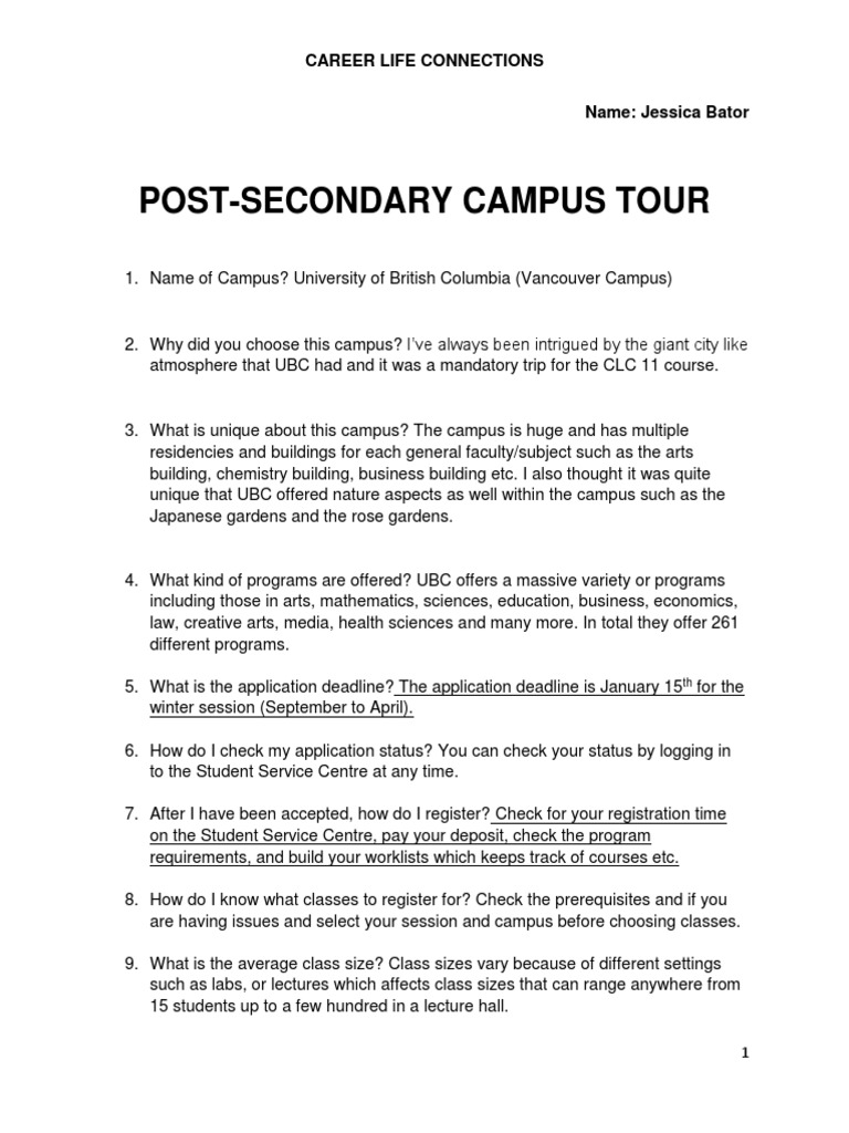 Post-Secondary Campus Tour: Career Life Connections | PDF | Academia ...