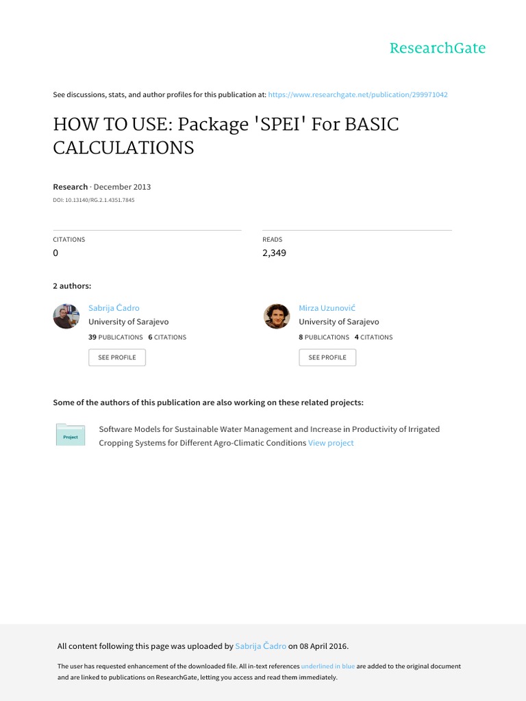 How To Work in SPEI R Package | PDF | Evapotranspiration | Climate