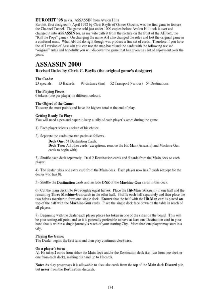 Assassin 2000 (Eurohit 1998) Rules PDF | PDF | Gaming Devices | Games Of Mental Skill