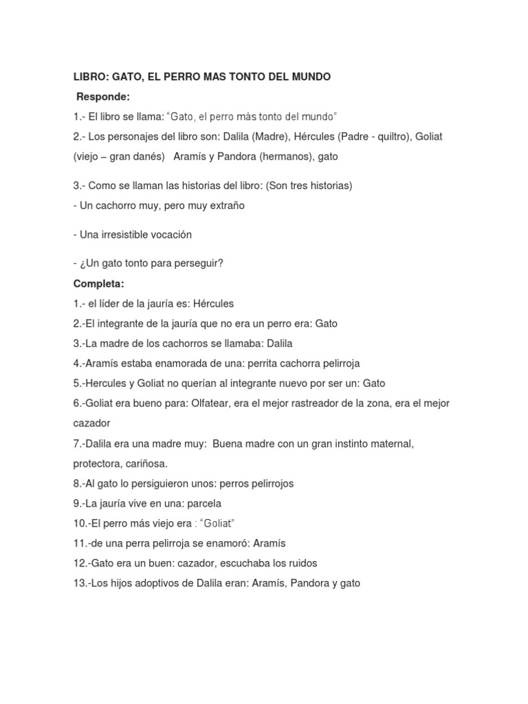 Cuestionario Gato El Perro Mas Tonto Del Mundo | Gatos | Perros