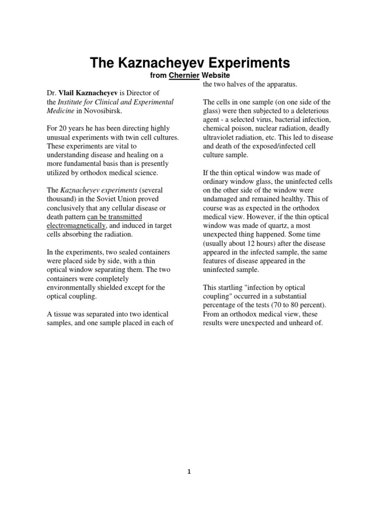 The Kaznacheyev Experiments | PDF | Ultraviolet | Blood Sugar