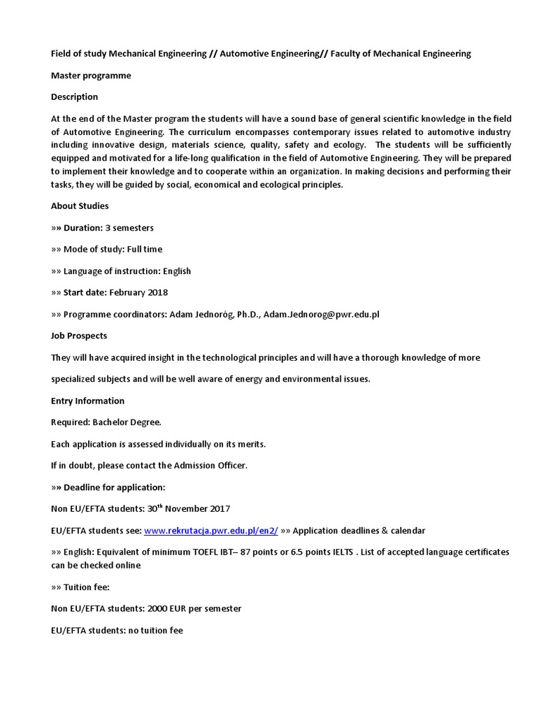 Master's in Automotive Engineering | PDF | Engineering | Engineer