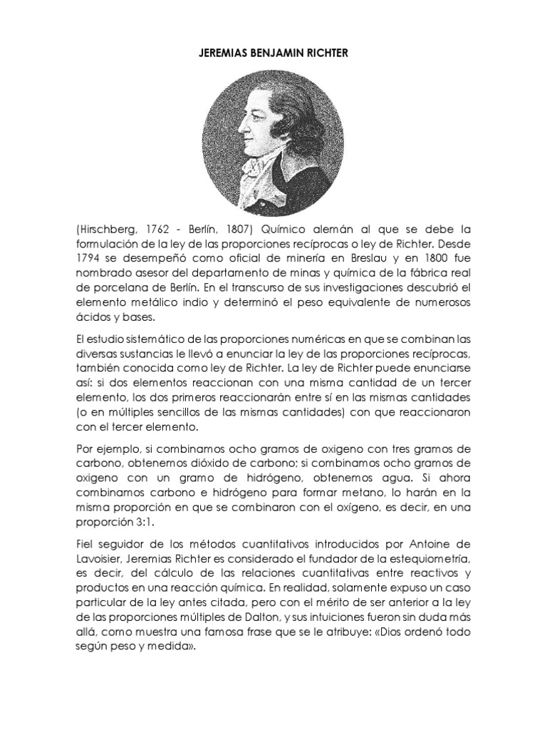 Biografía de Jeremías Benjamin Richter | PDF | Tabla periódica | Átomos