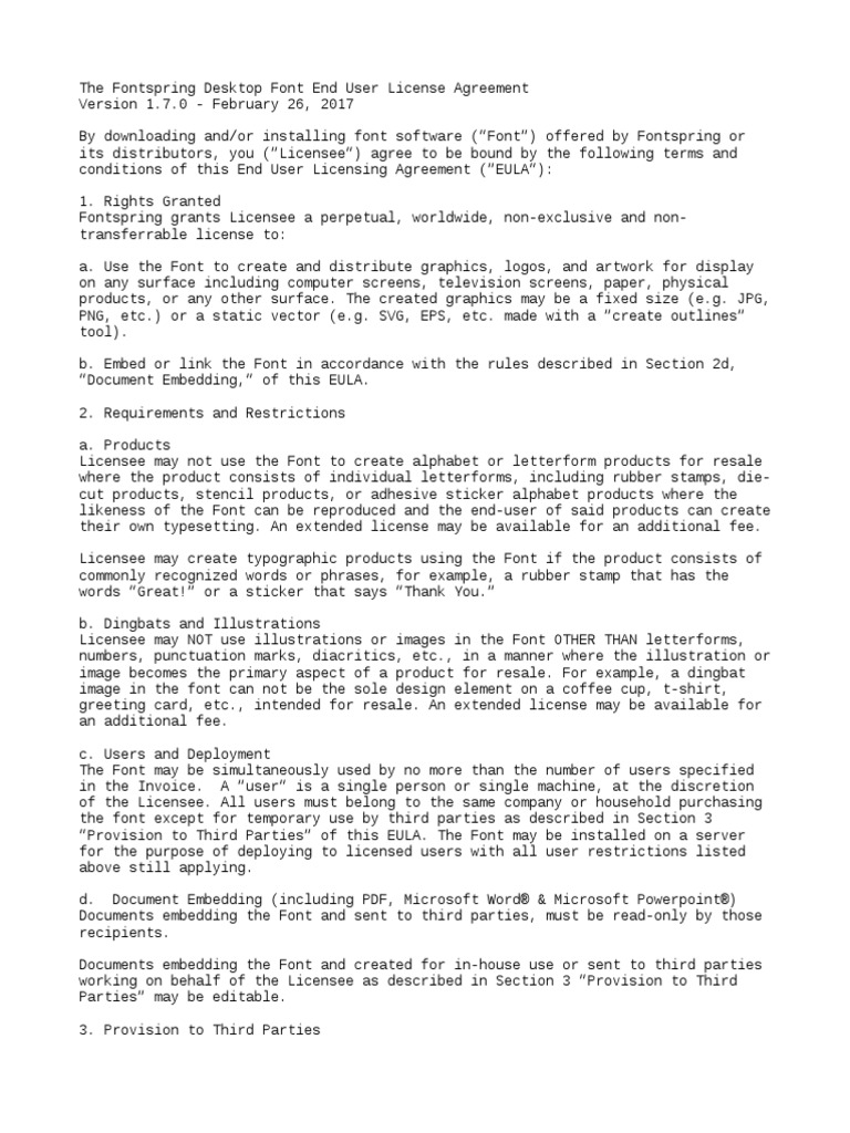 Desktop EULA 1.7 | PDF | License | Typefaces
