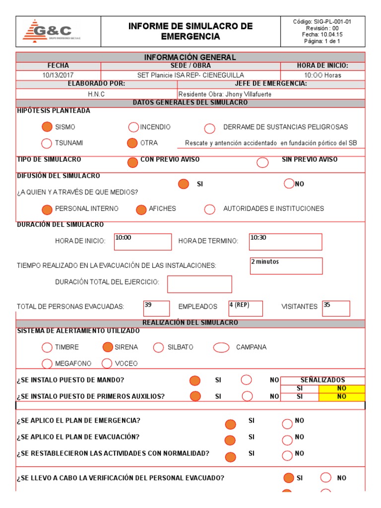 Informe de Simulacro de Emergencia | PDF | Servicios públicos | La ...
