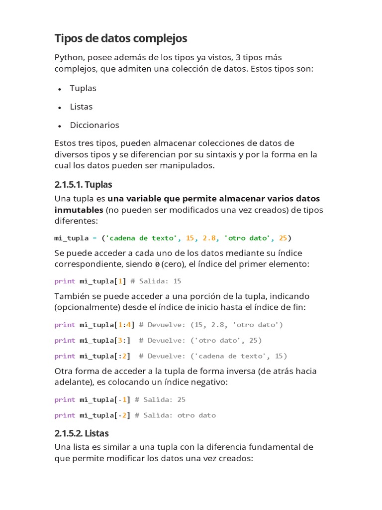 Tipos de Datos Complejos en Python | PDF | Informática