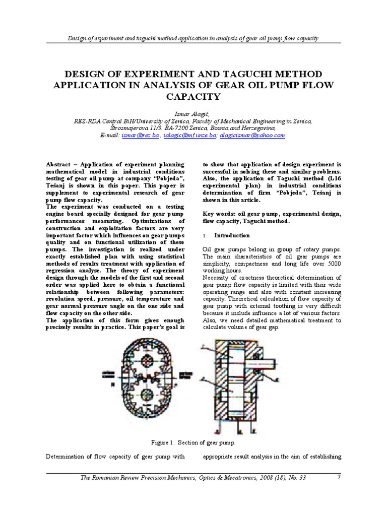 Design of Experiment and Taguchi Method Application in Analysis of Gear Oil Pump Flow Capacity ...
