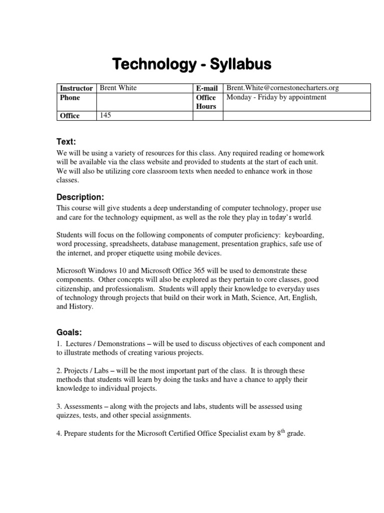 Technology Syllabus | PDF | Homework | Test (Assessment)