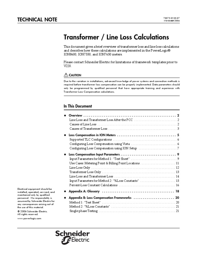 Transformer Line Loss Calculations | PDF | Transformer | Electrical ...