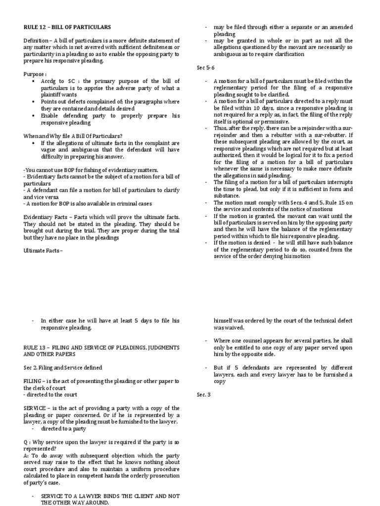 Bill of Particulars Explained | PDF | Pleading | Judiciaries