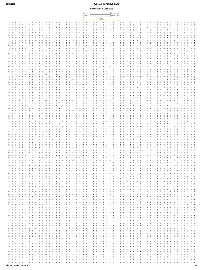 Kraepelin Pauli Test: Baris: (Maks: 250) Kolom: (Maks: 250) Buat | PDF