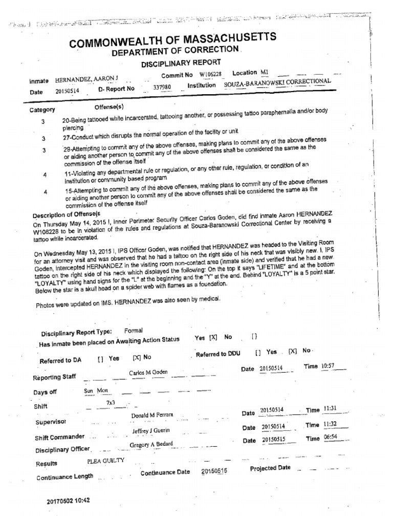 Aaron Hernandez Prison Reports | PDF