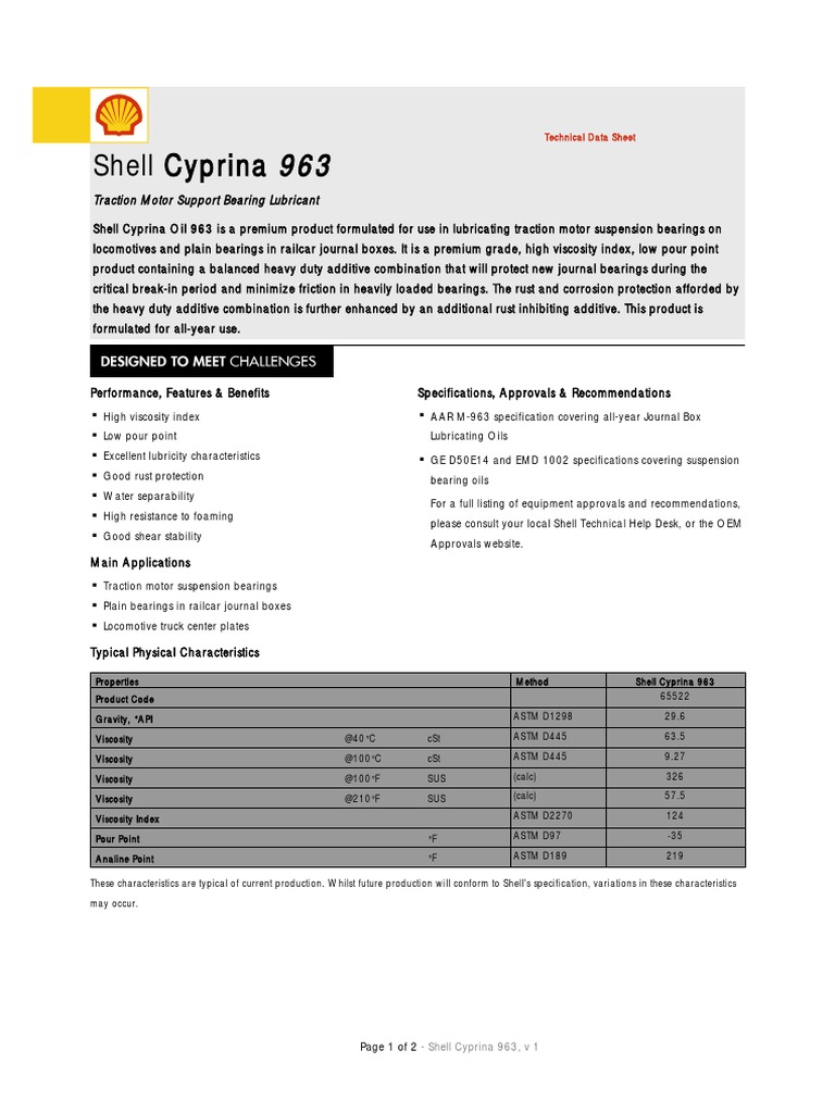 Shell Cyprina 963 PDF | PDF | Viscosity | Lubricant