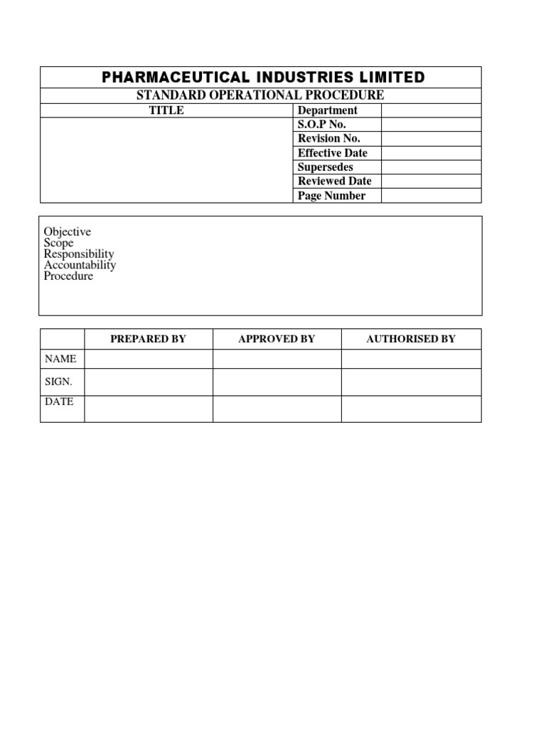 Pharmaceutical Industries Limited: Standard Operational Procedure | PDF
