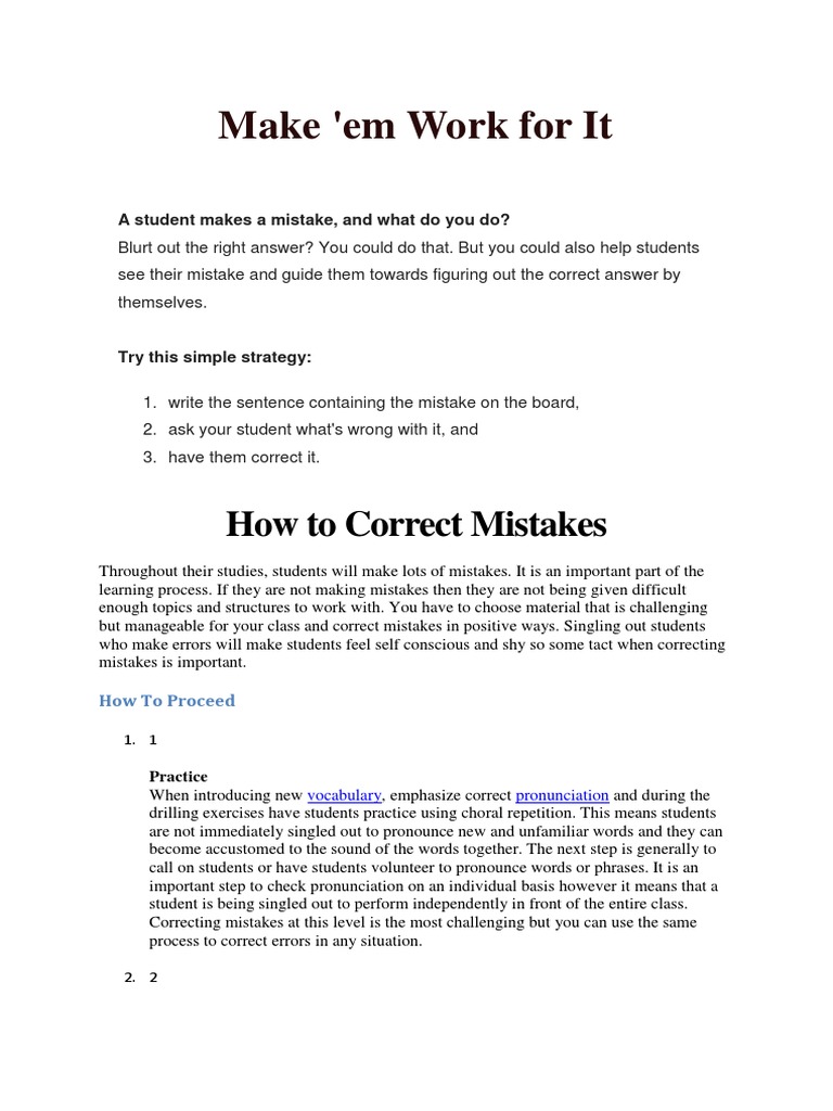 Make 'Em Work For It: How To Correct Mistakes | PDF | Error | Nonverbal Communication