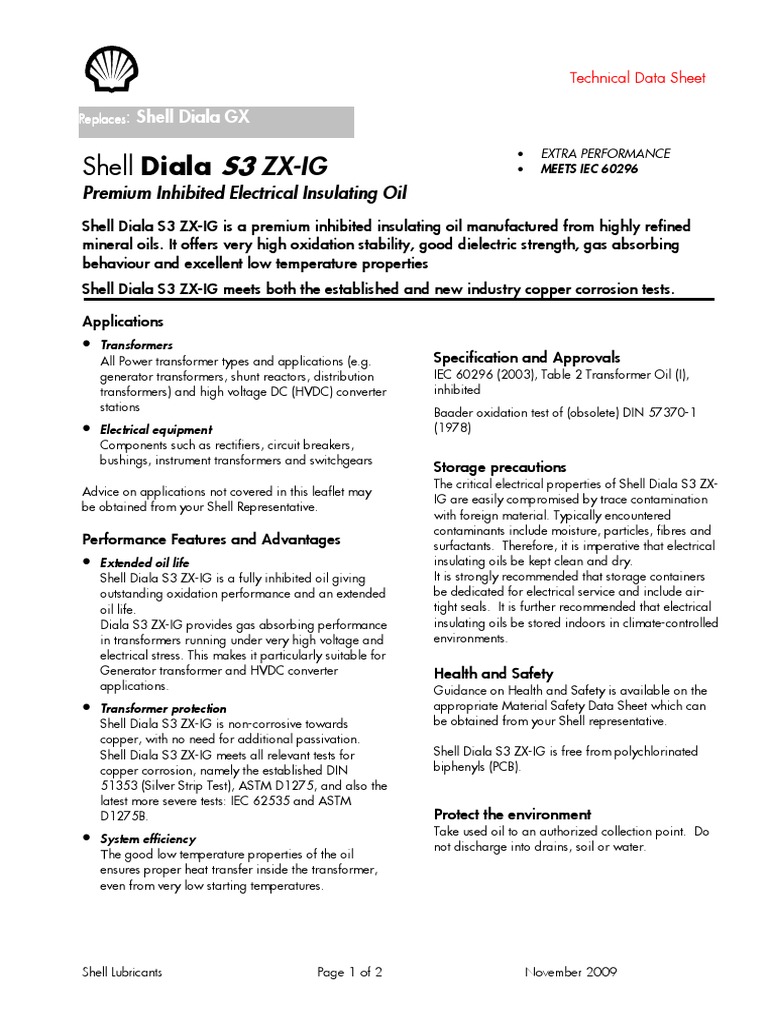 Shell Diala S3 ZX-IG | PDF | Transformer | Insulator (Electricity)