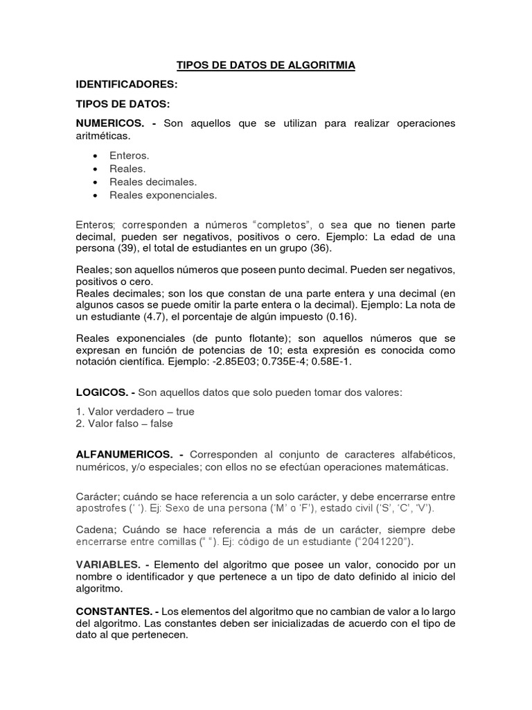 Introducción a Tipos de Datos en Algoritmia | PDF | Tipo de datos ...