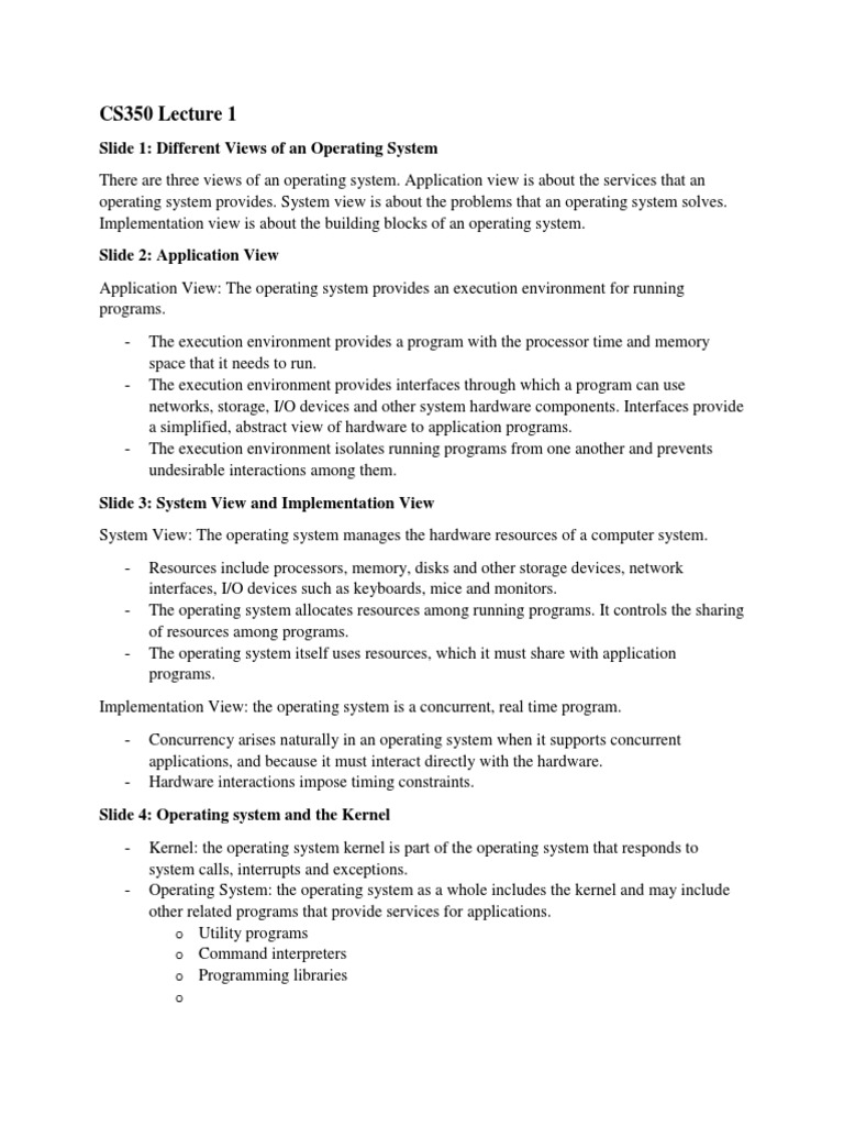 CS350 Lecture 1: Slide 1: Different Views of An Operating System | PDF | Kernel (Operating ...