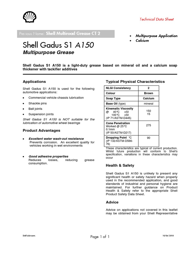 Shell Gadus S1 A150: Multipurpose Grease | PDF | Materials | Wellness