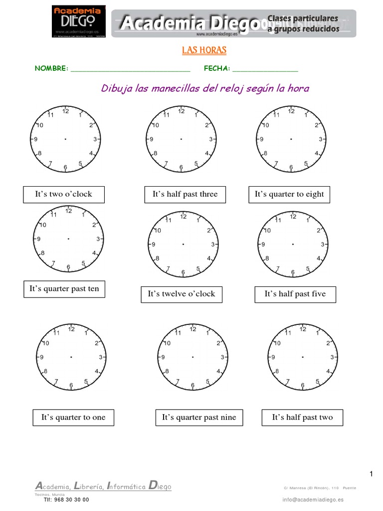 La Hora en Inglés Ejercicio | PDF