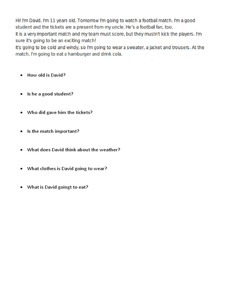 Questions About David's Plans | PDF