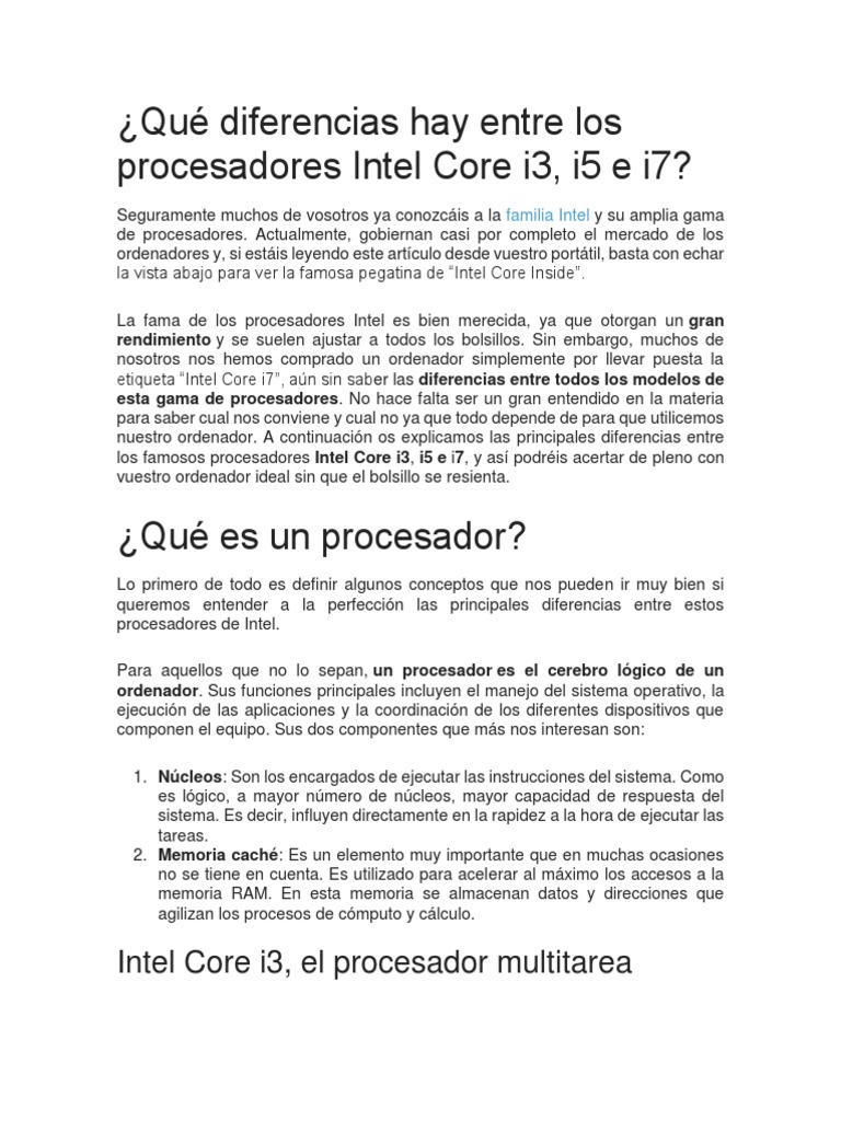 Qué Diferencias Hay Entre Los Procesadores Intel Core I3 | PDF | Microprocesador | Intel