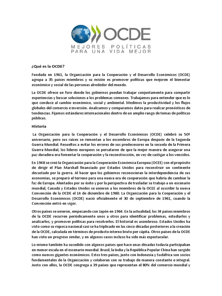 Qué Es La OCDE | PDF | Organización para la cooperación económica y el desarrollo | Gobierno