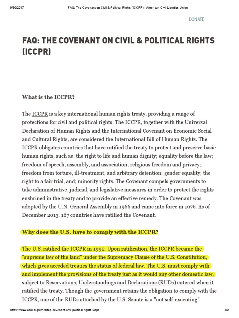 American Civil Liberties Union | PDF | Ratification | Human Rights