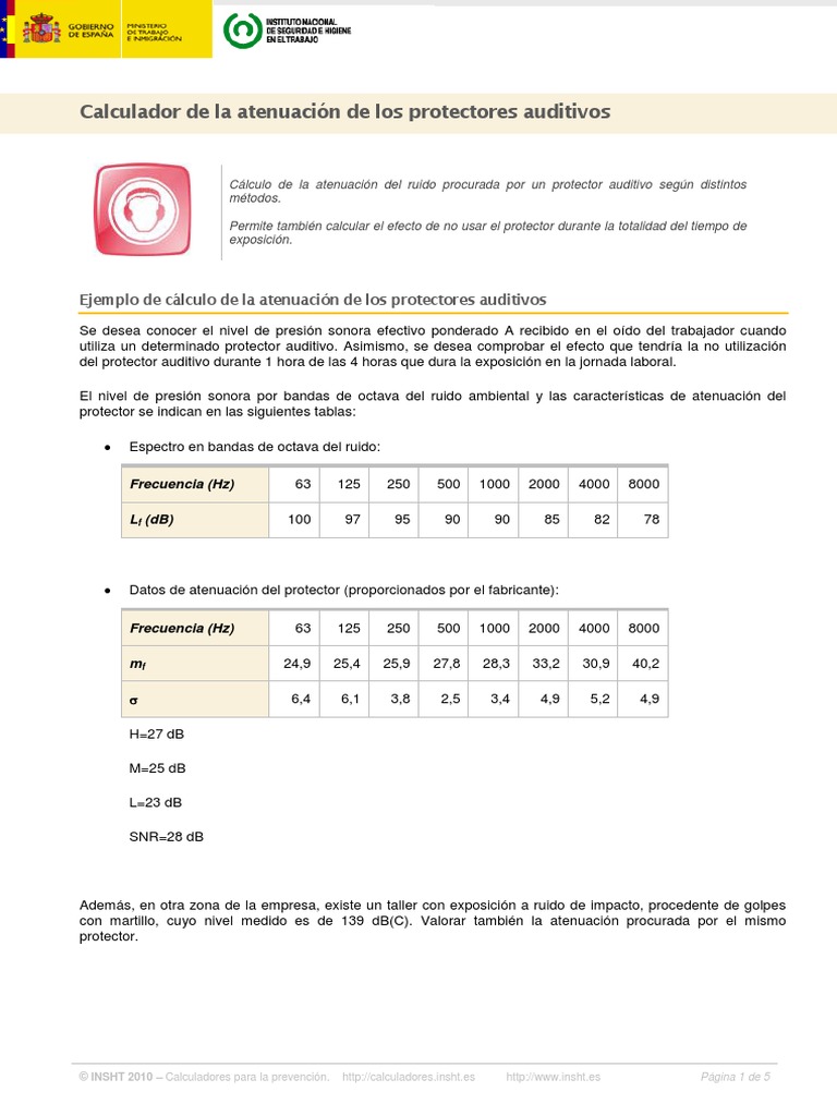 INSHT Ejemplo Atenuación Protectores | PDF | Decibel | Acústica