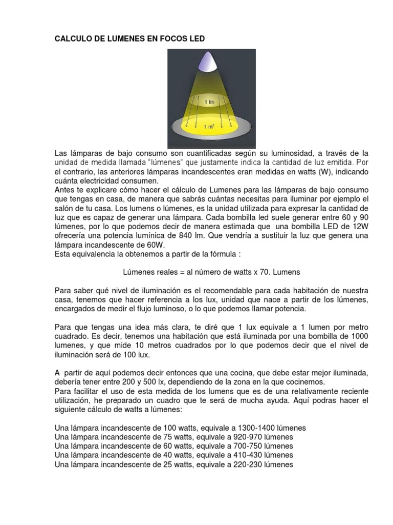 Calculo de Lumenes en Focos Led | PDF