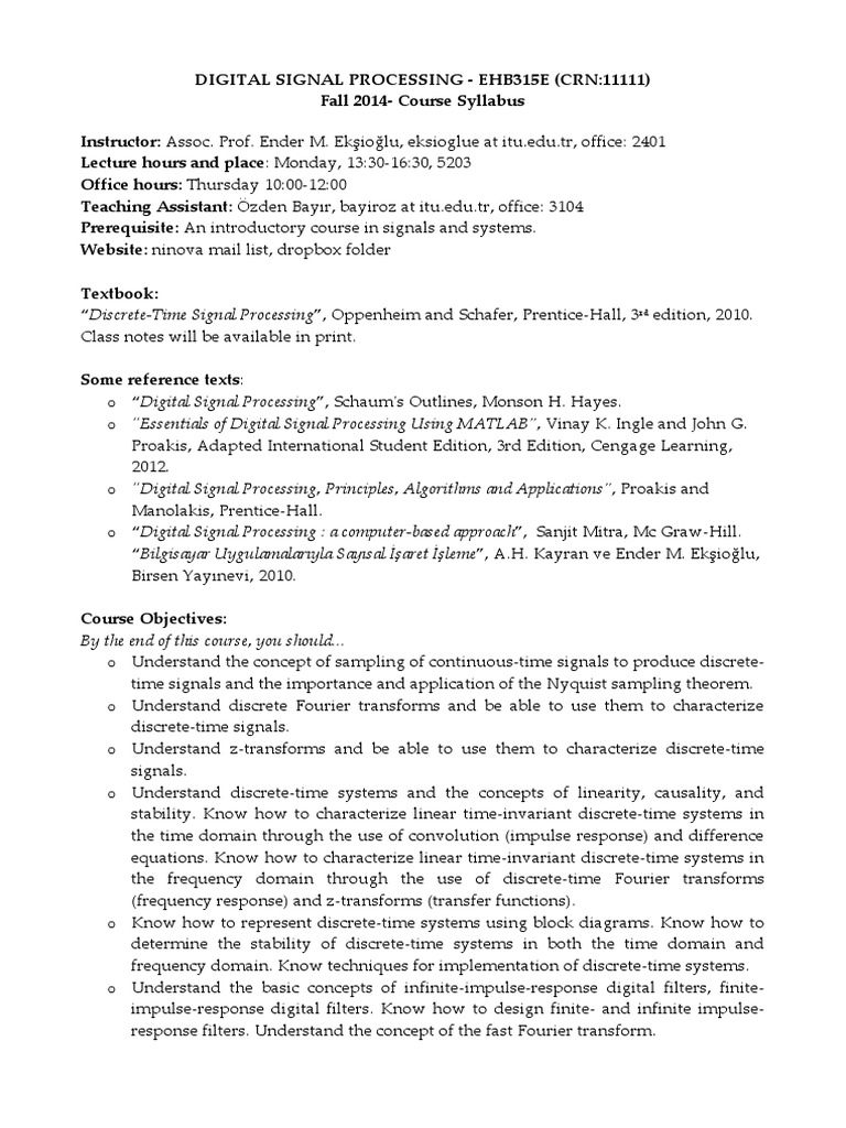 DSP Syllabus | PDF | Digital Signal Processing | Fourier Analysis