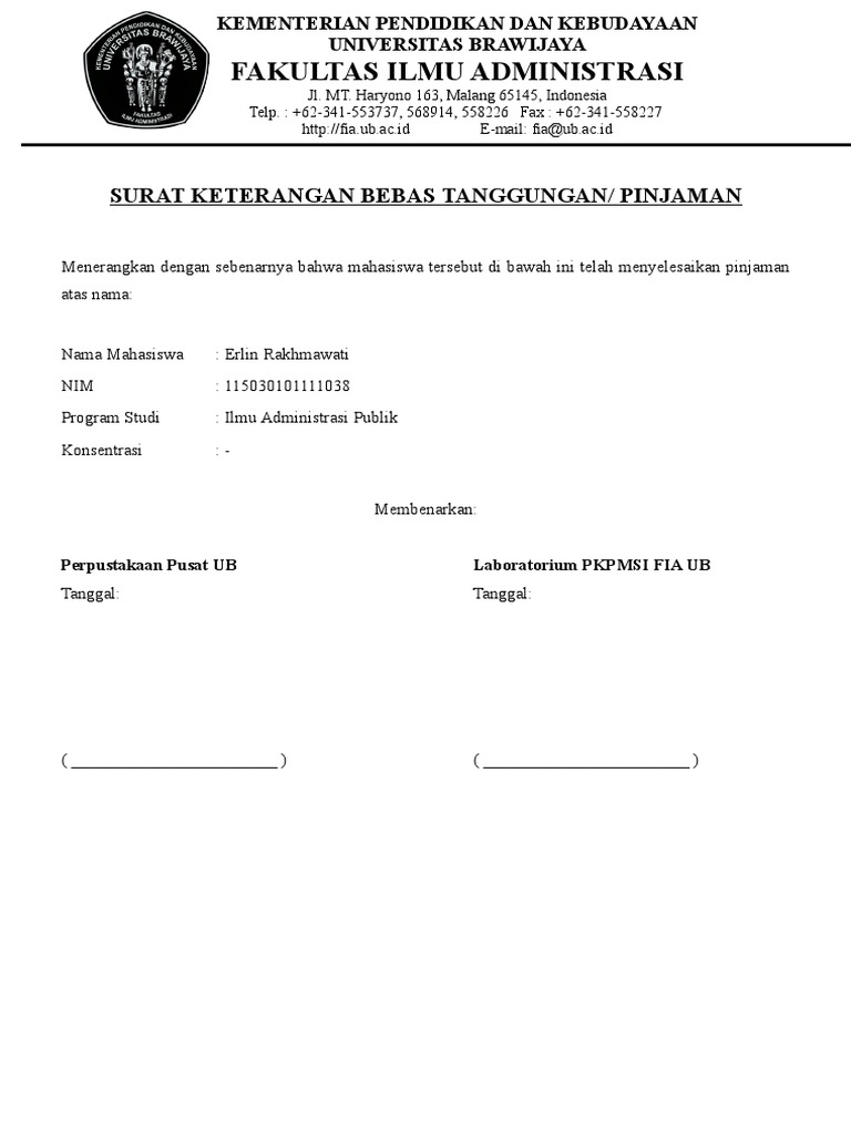 Surat Keterangan Bebas Pinjam | PDF
