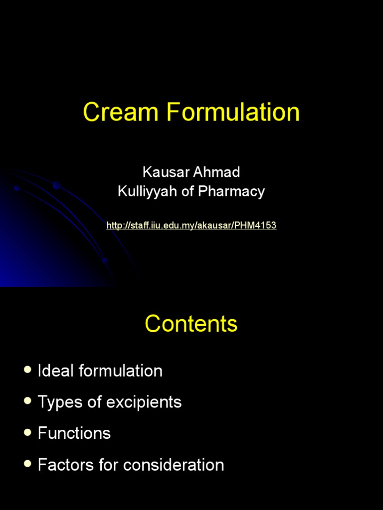 Cream Formulation in Pharmacy | PDF | Pharmaceutical Formulation ...